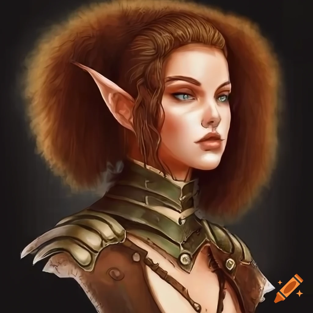 Female wood elf with unique hairstyle in leather armor on Craiyon