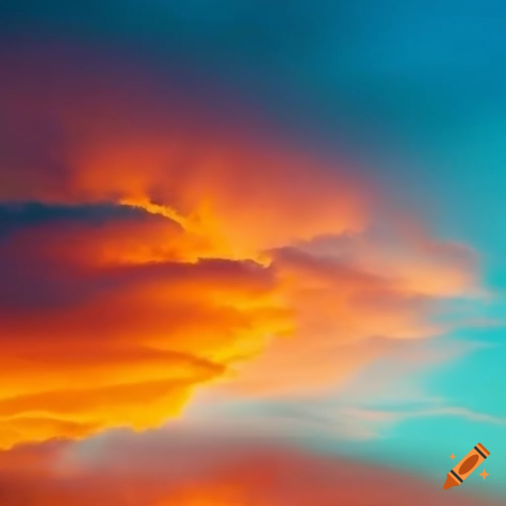 Cyan orange sunset clouds on Craiyon