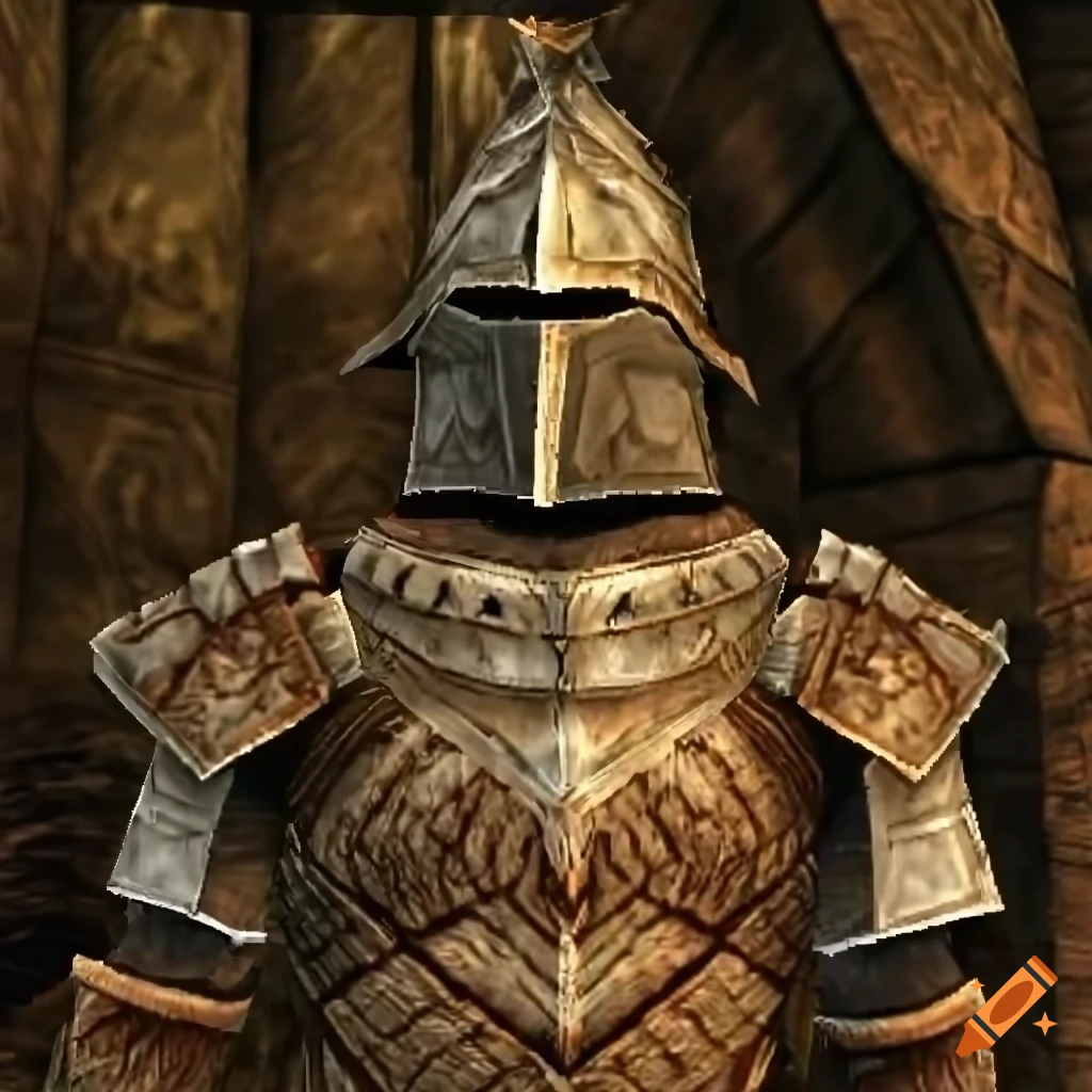 Hlaalu guard in bonemold armor patrolling Balmora, Morrowind on Craiyon