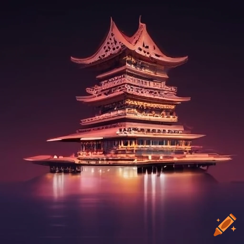 Futuristic asian-inspired architecture on Craiyon
