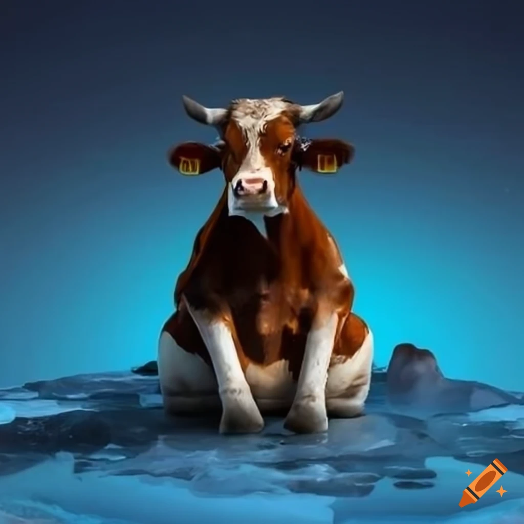 Cow sitting on ice on Craiyon
