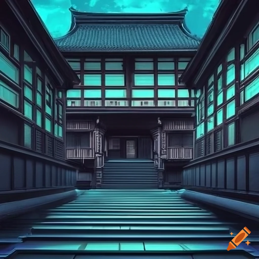 Japanese style building wallpaper in rgb 60 220 207 on Craiyon