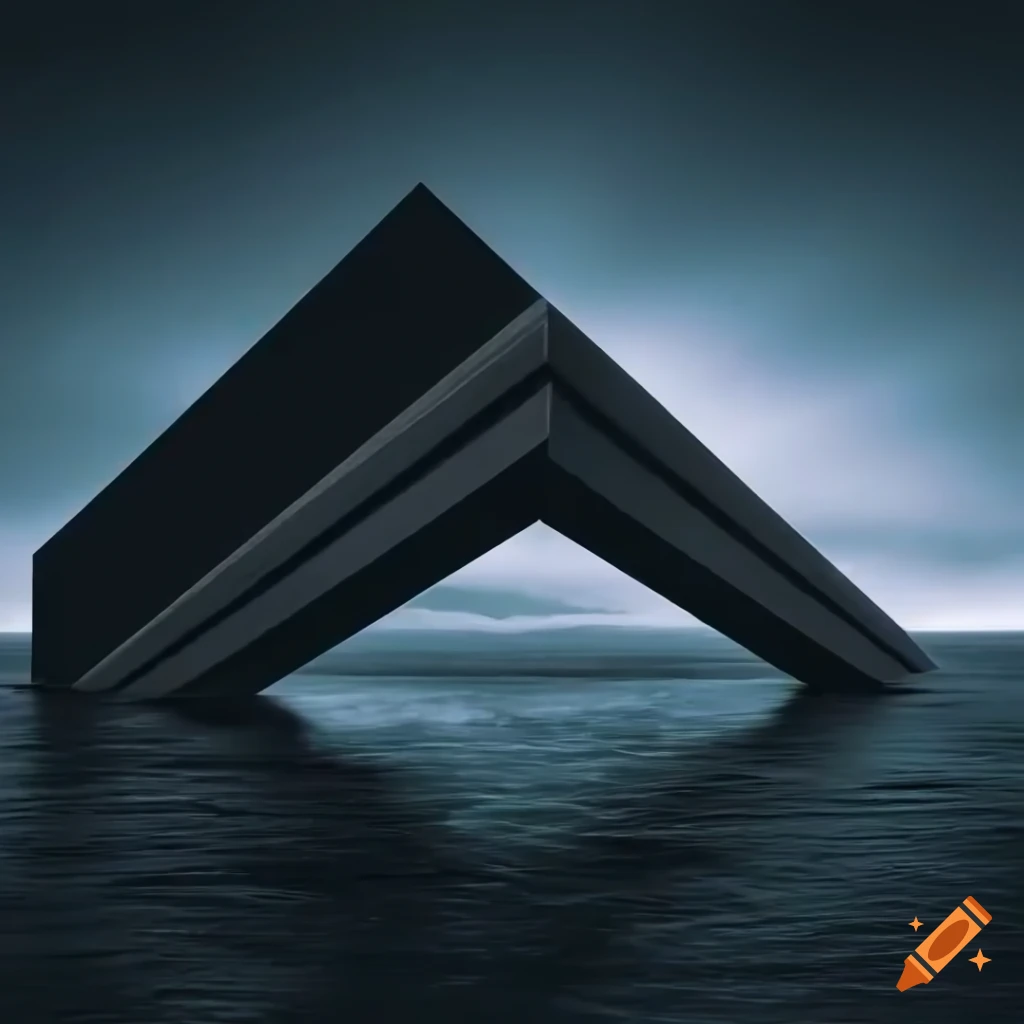 Flat black metallic building with Penrose triangles and surreal design ...