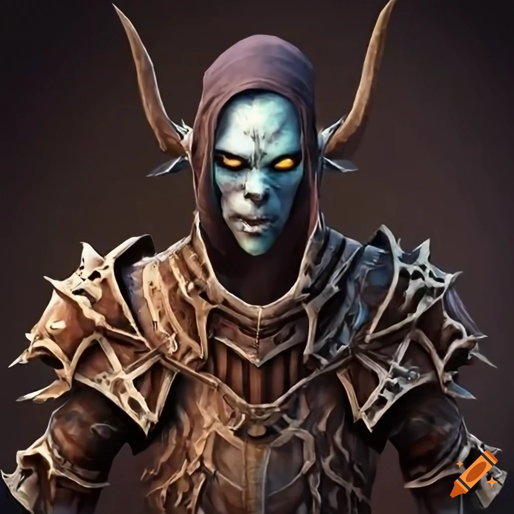 Male undead mmorpg character in bone armor inside a cave on Craiyon