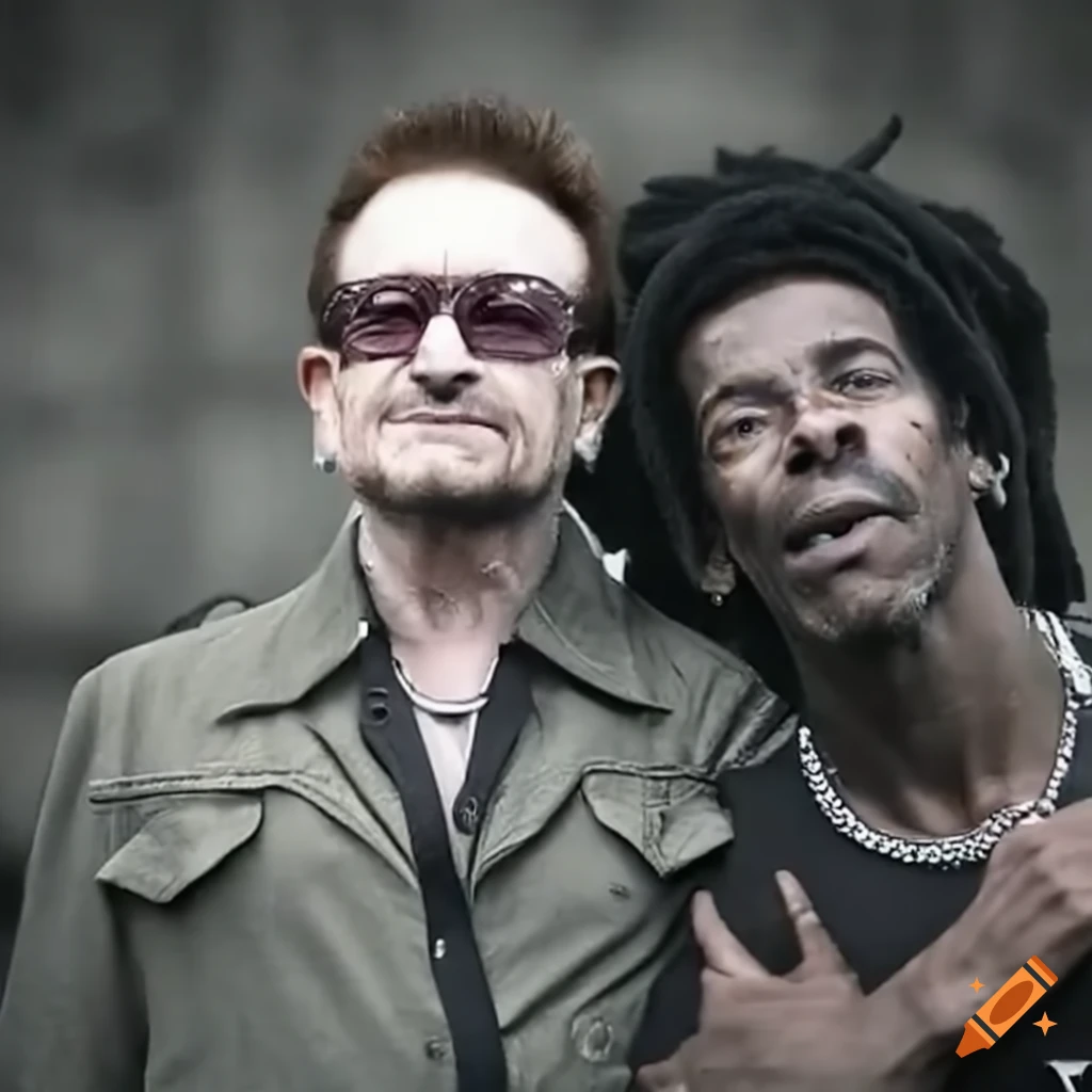 Bono vox singing reggae in jamaica with his twin brothers on Craiyon