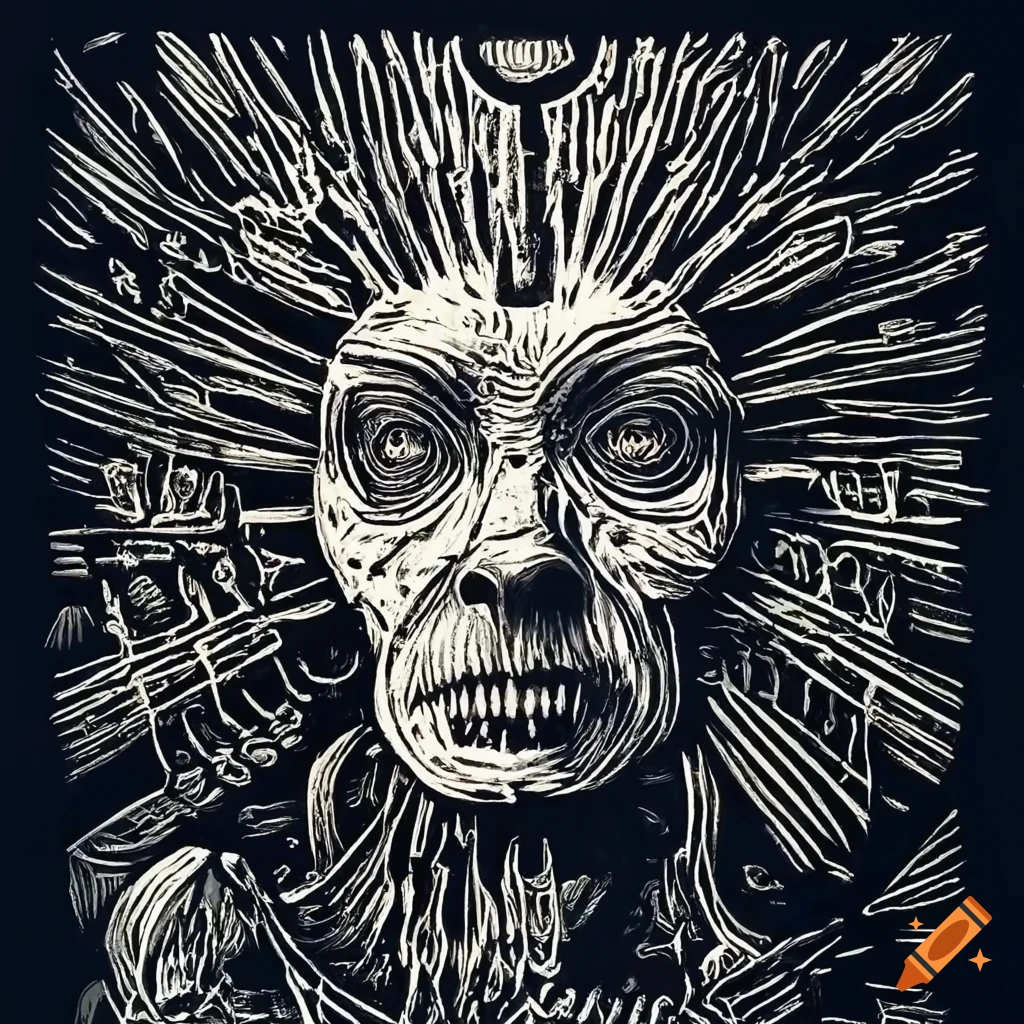 Surreal design in hr giger's style as a linocut print in 4k resolution ...