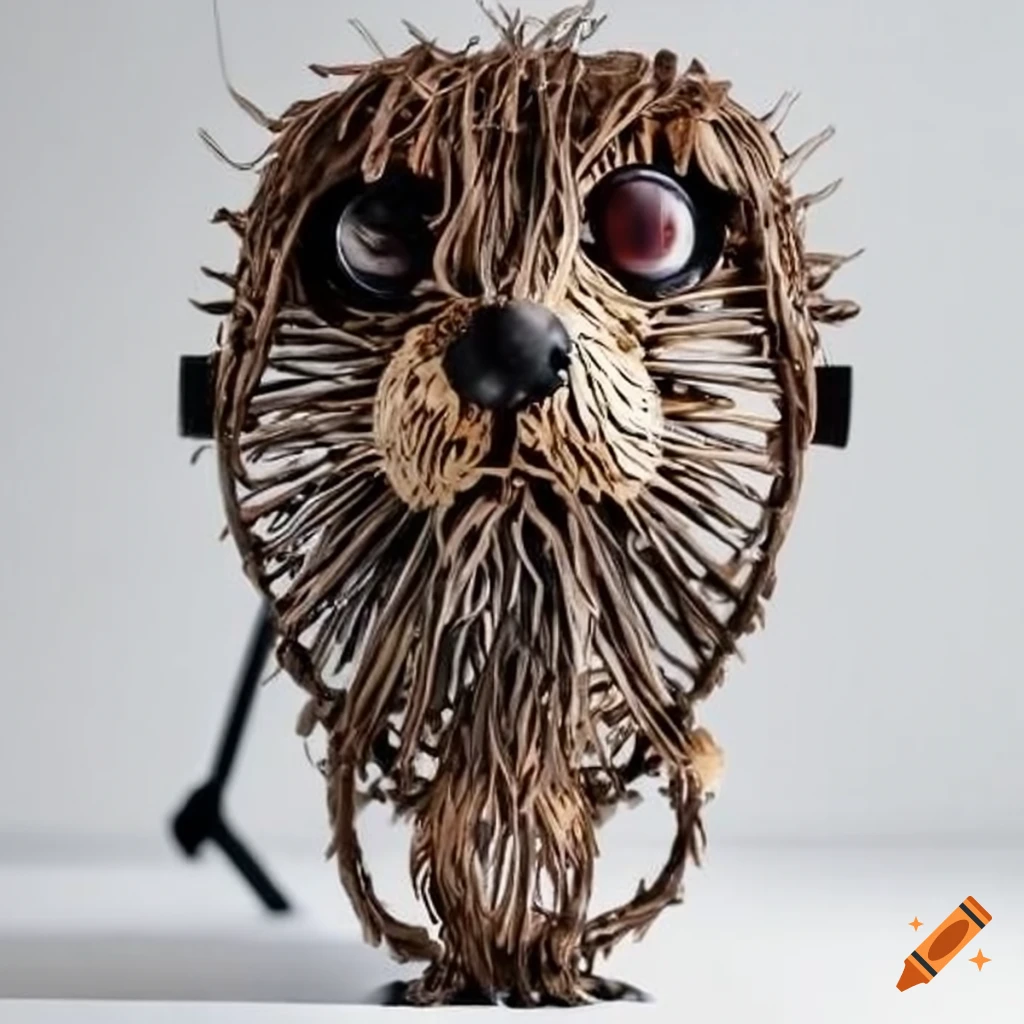 Beaver-human warrior sculpture made of craft wire metal on Craiyon