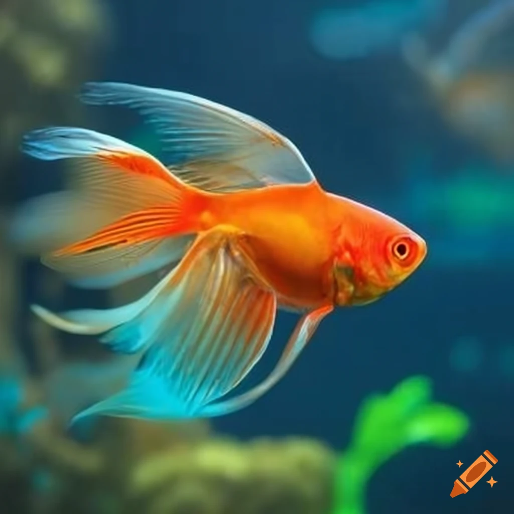Golden fish with fire superpowers in an aquarium on Craiyon