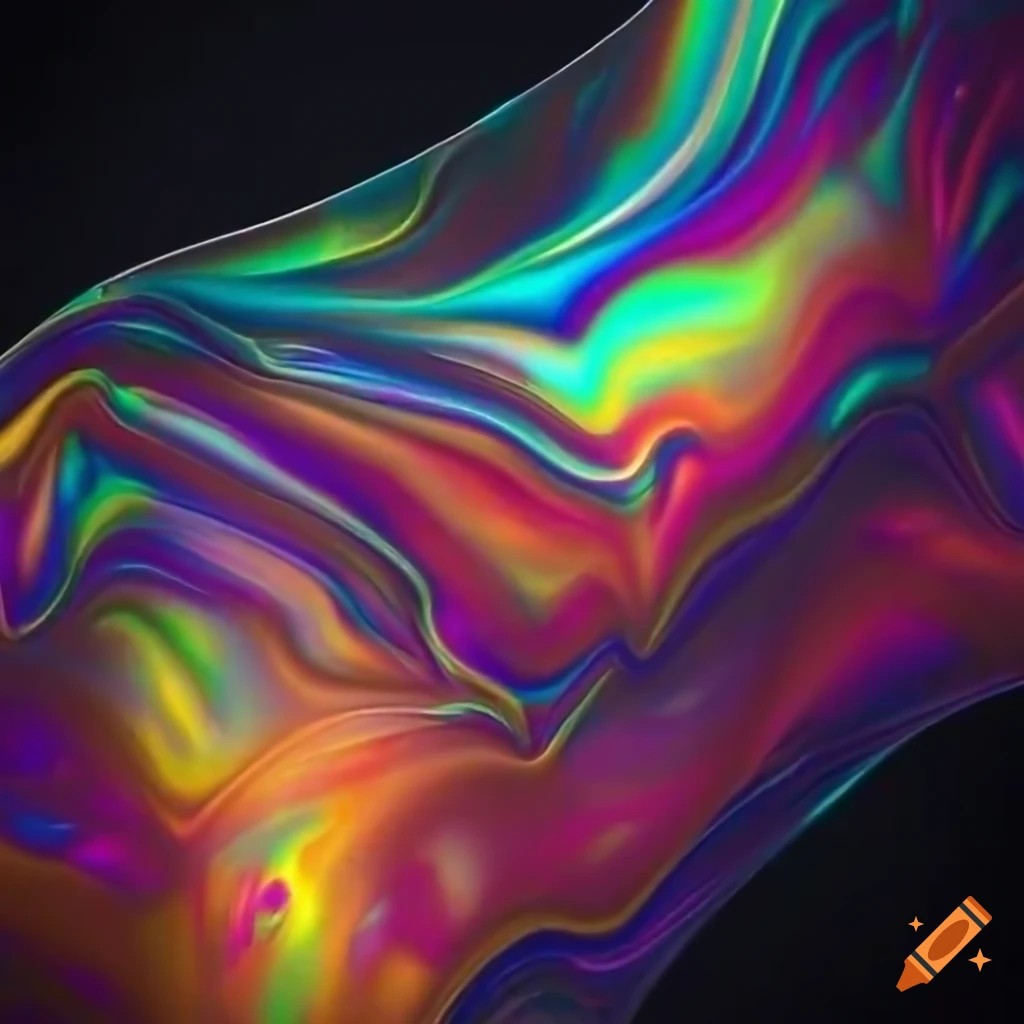 Iridescent liquid trickling down a dark surface resembling diamonds on ...