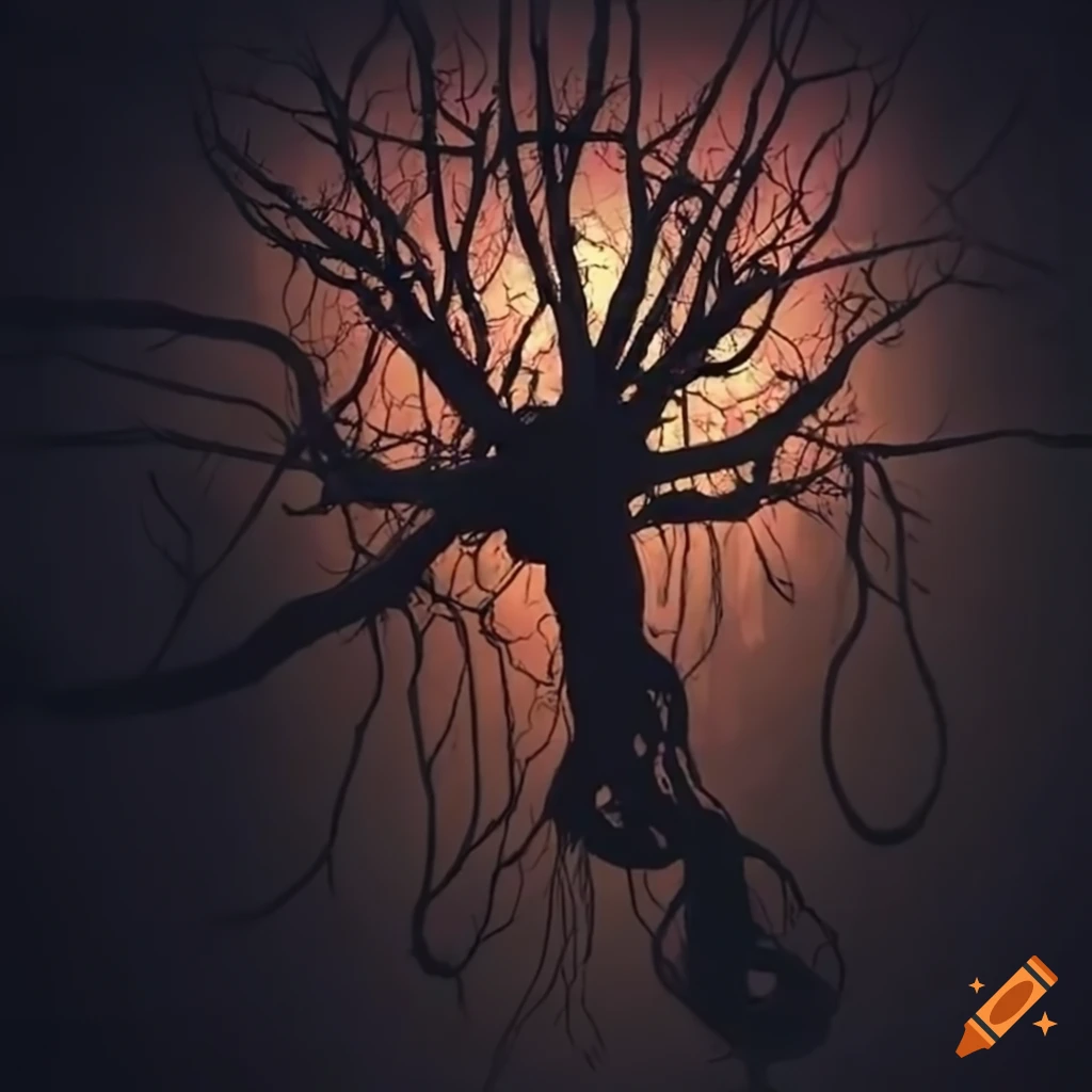 Eerie horror style tree with hanging rope at a school on Craiyon