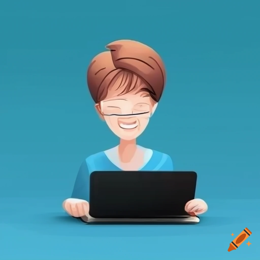 Cartoon character sitting in LinkedIn box using a laptop on Craiyon