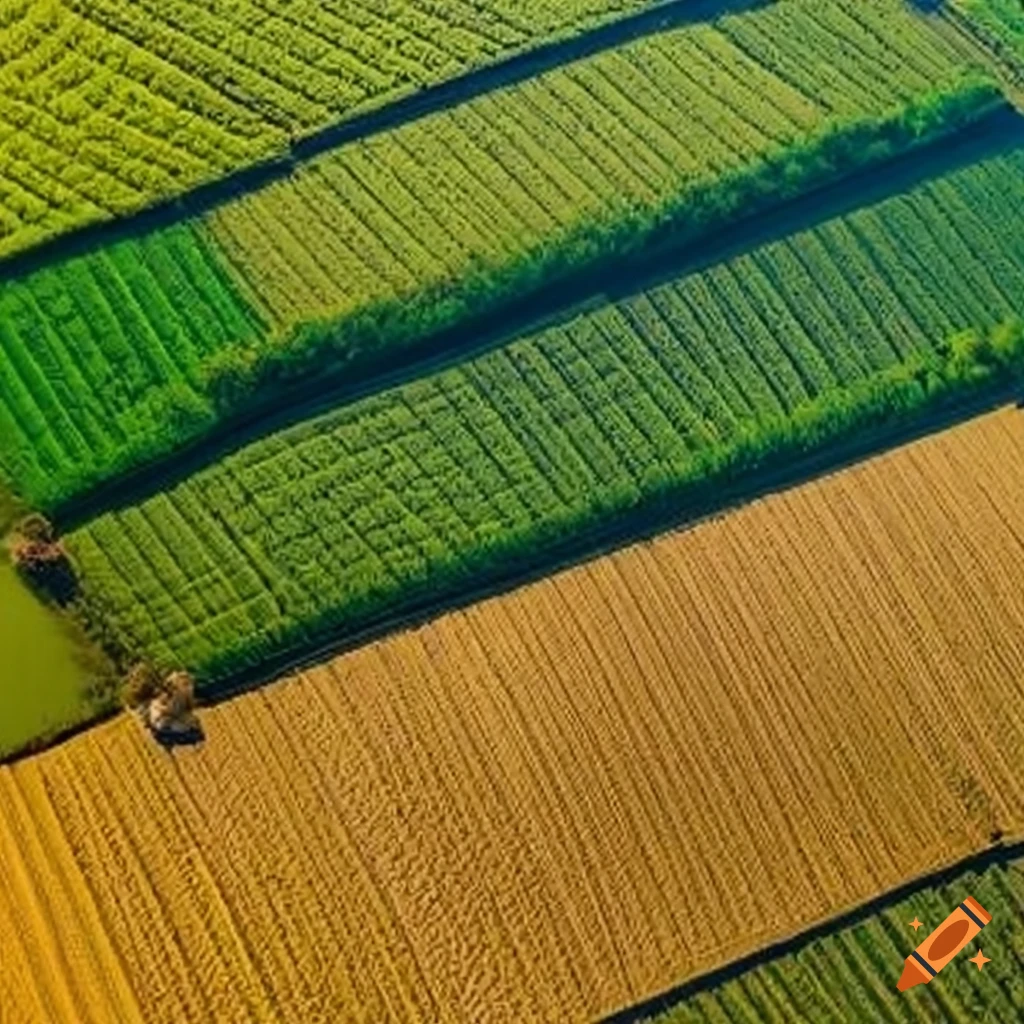 Aerial view of mixed farmland on Craiyon