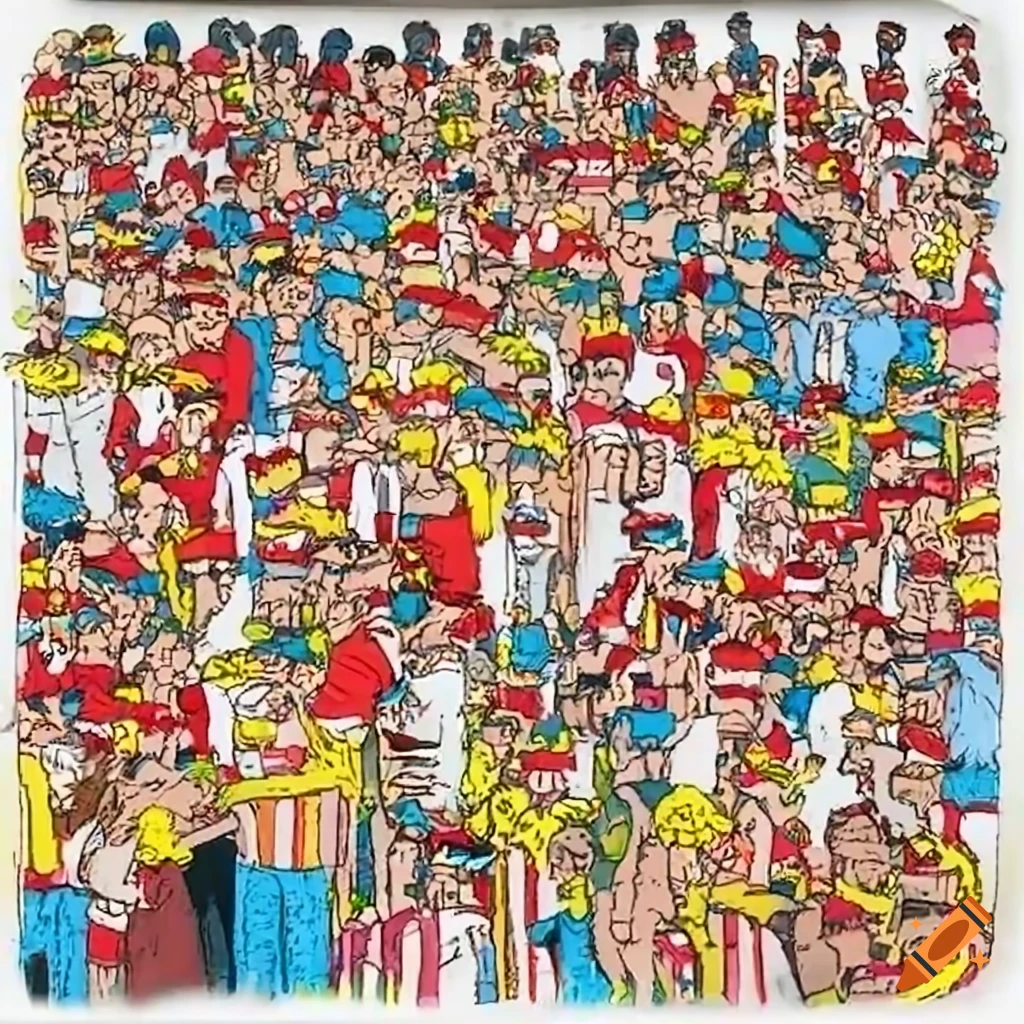 Energetic crowd scene with vibrant colors and cartoon characters ...