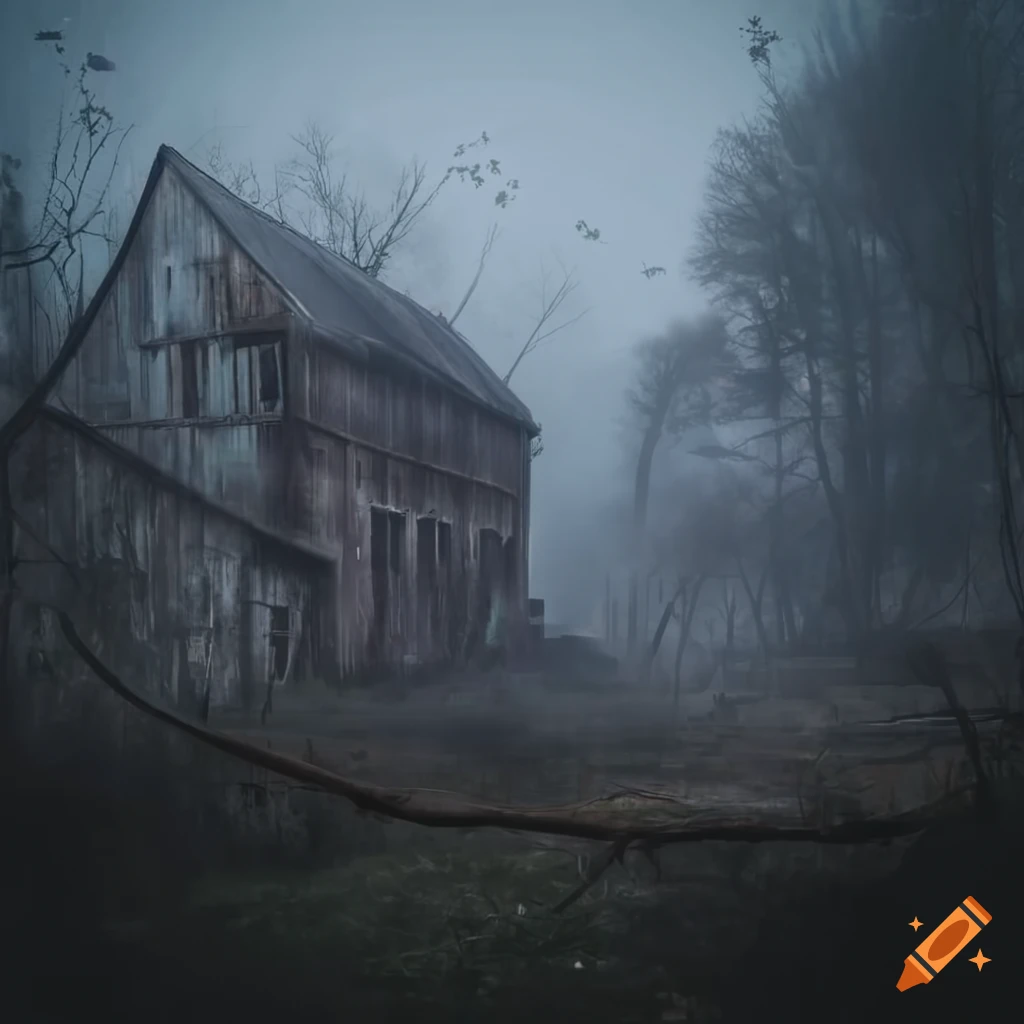 Abandoned industrial farm complex in a dystopian setting shrouded in ...