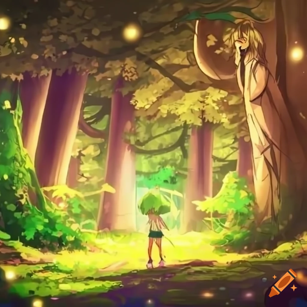 Two cute anime children exploring a magical forest on Craiyon