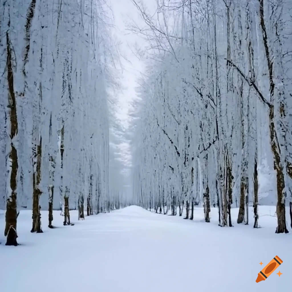 Row of frozen trees in polar conditions on Craiyon