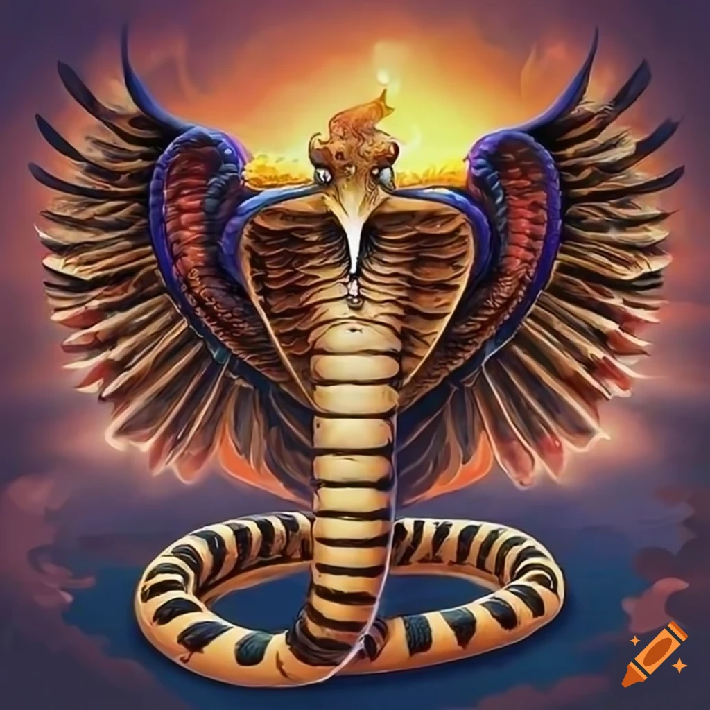 Majestic king cobra with eagle wings in a mythical artwork on Craiyon