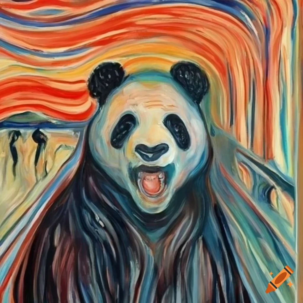 Screaming panda in an art style inspired by edvard munch on Craiyon