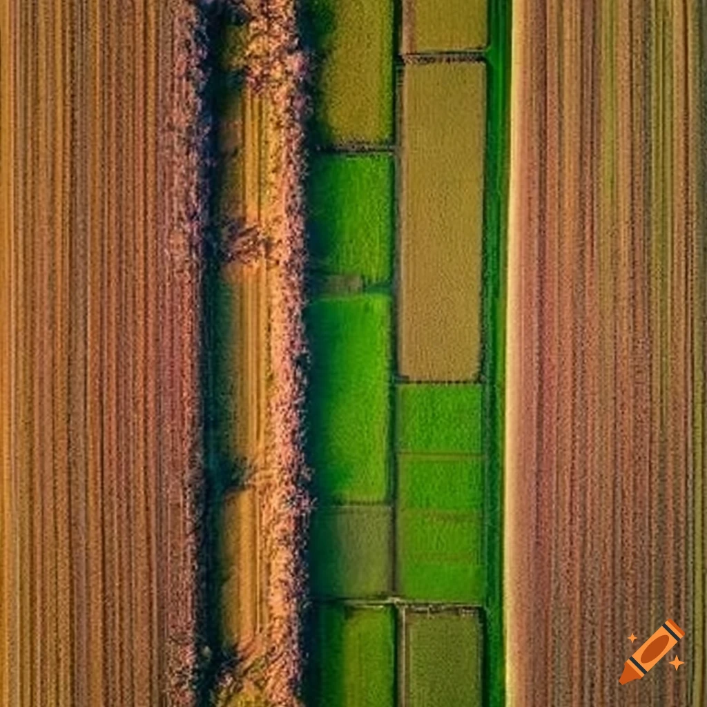 Aerial view of mixed farmland on Craiyon