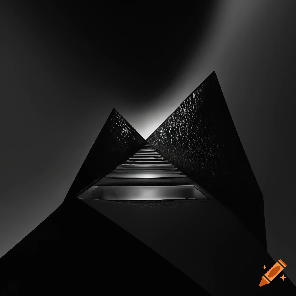 Flat black metallic building with Penrose triangles in surreal ...