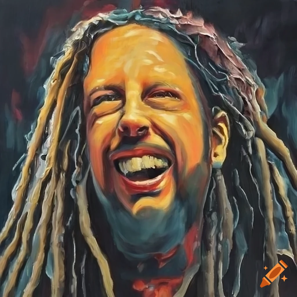 Iconic rock band korn performing in a detailed oil painting on Craiyon