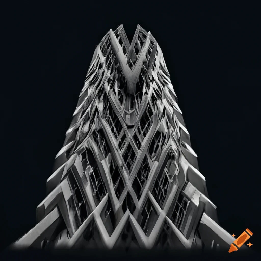 Surreal black Penrose labyrinth metallic building in 4k resolution on ...