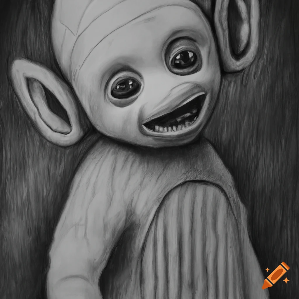 Horror teletubbies detailed pencil drawing in a dark and creepy style ...