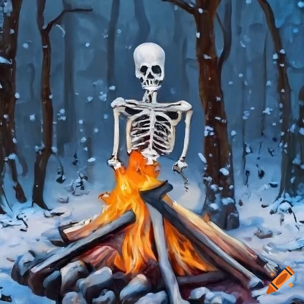 Intricately detailed oil painting of people and skeletons around a ...