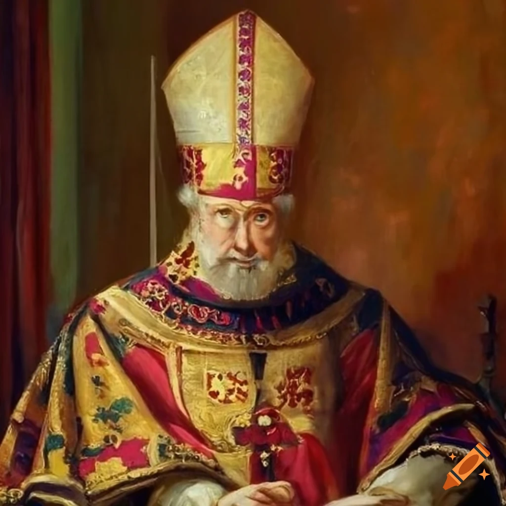 Detailed impressionist artwork of a bishop in ceremonial attire on Craiyon