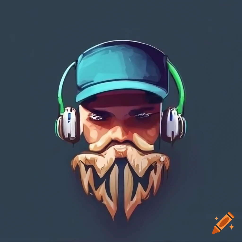 Gaming logo man with beard, streamer wearing headphones and snapback on ...