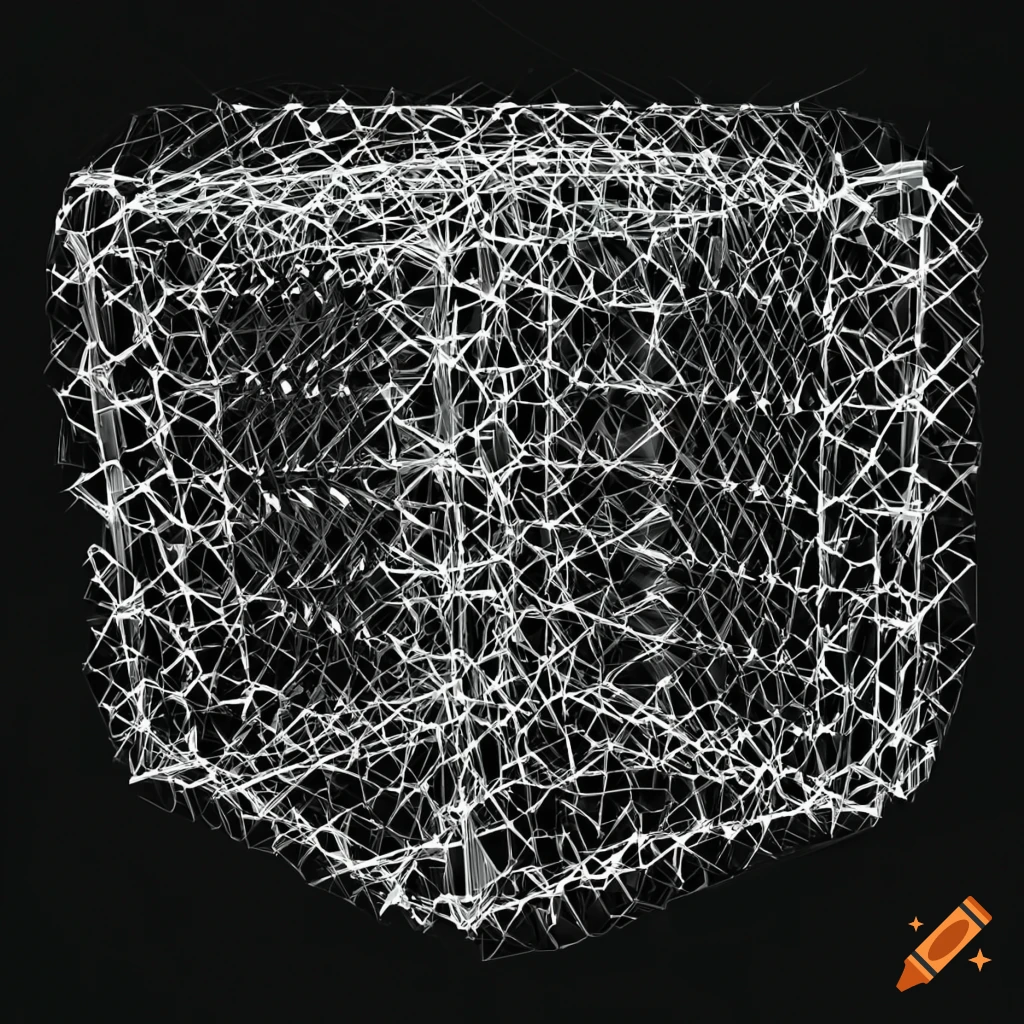 Complex 3d geometric shape on black background with hypercube and ...