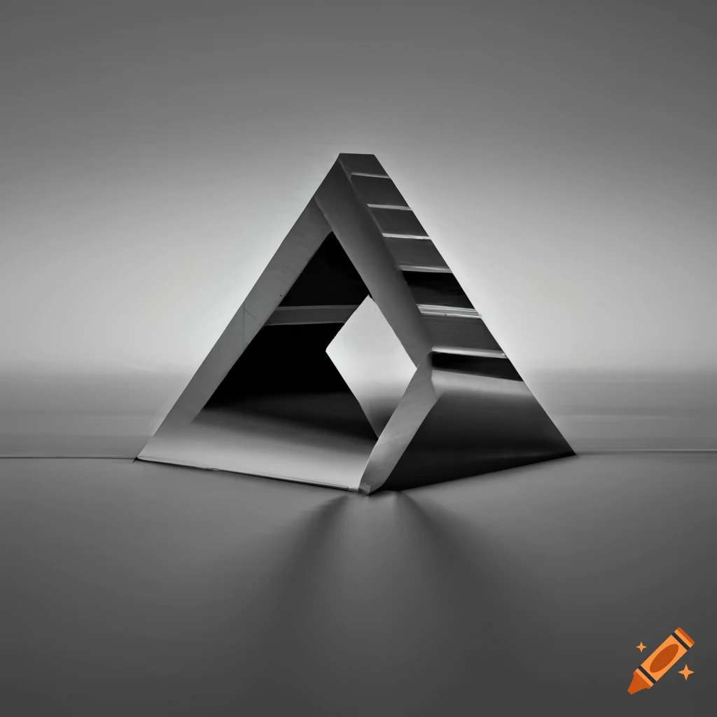 Flat black metallic building with Penrose triangles in surreal ...