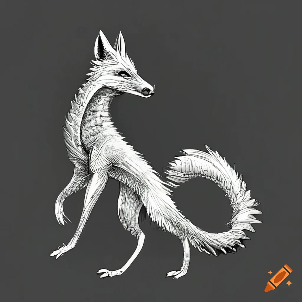 Mythical fox with dragon torso and wings flying in the sky on Craiyon