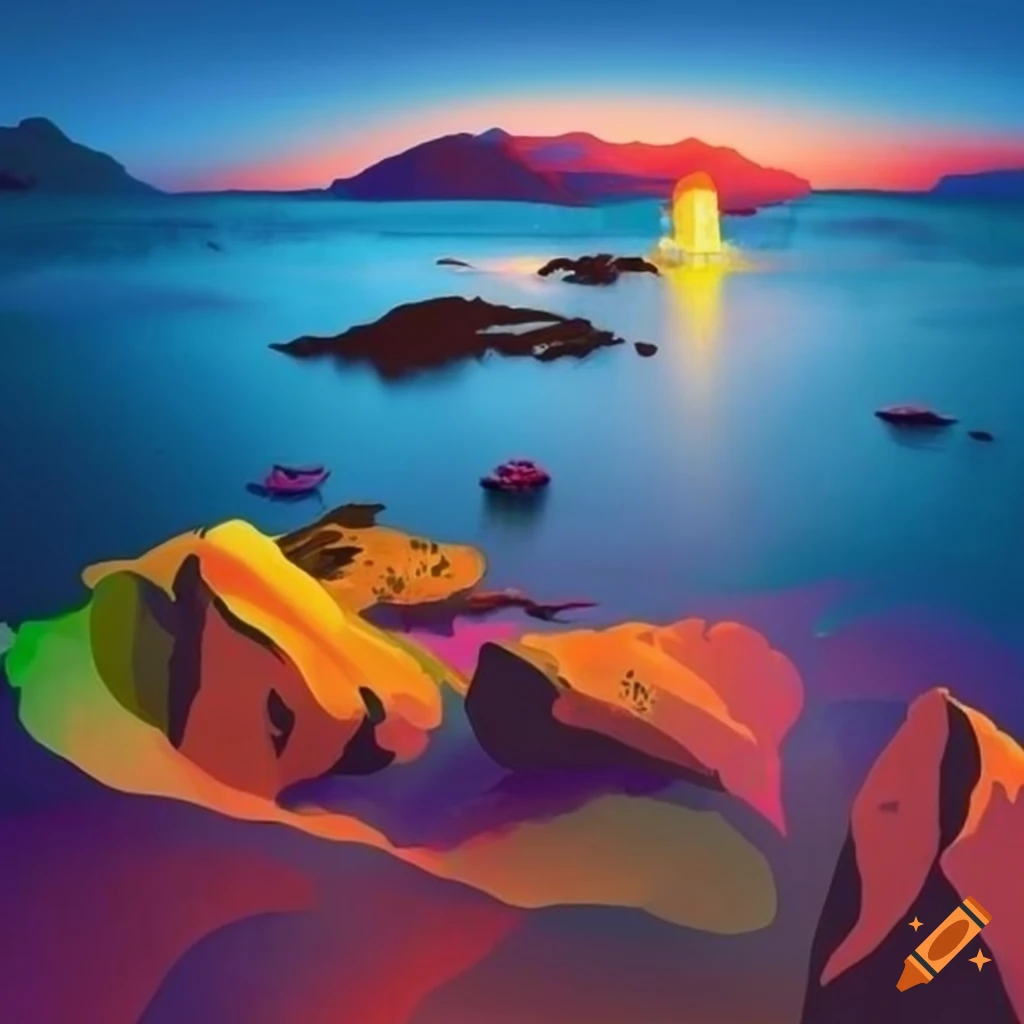 Vividly colored illustration of the cíes islands on Craiyon