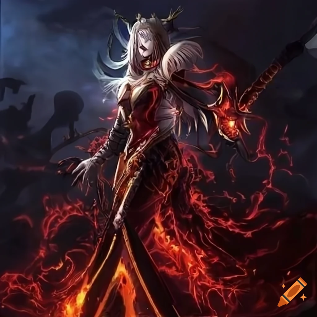 Anime tyrant queen with diamonds, stars, lava, and meteors in dress ...