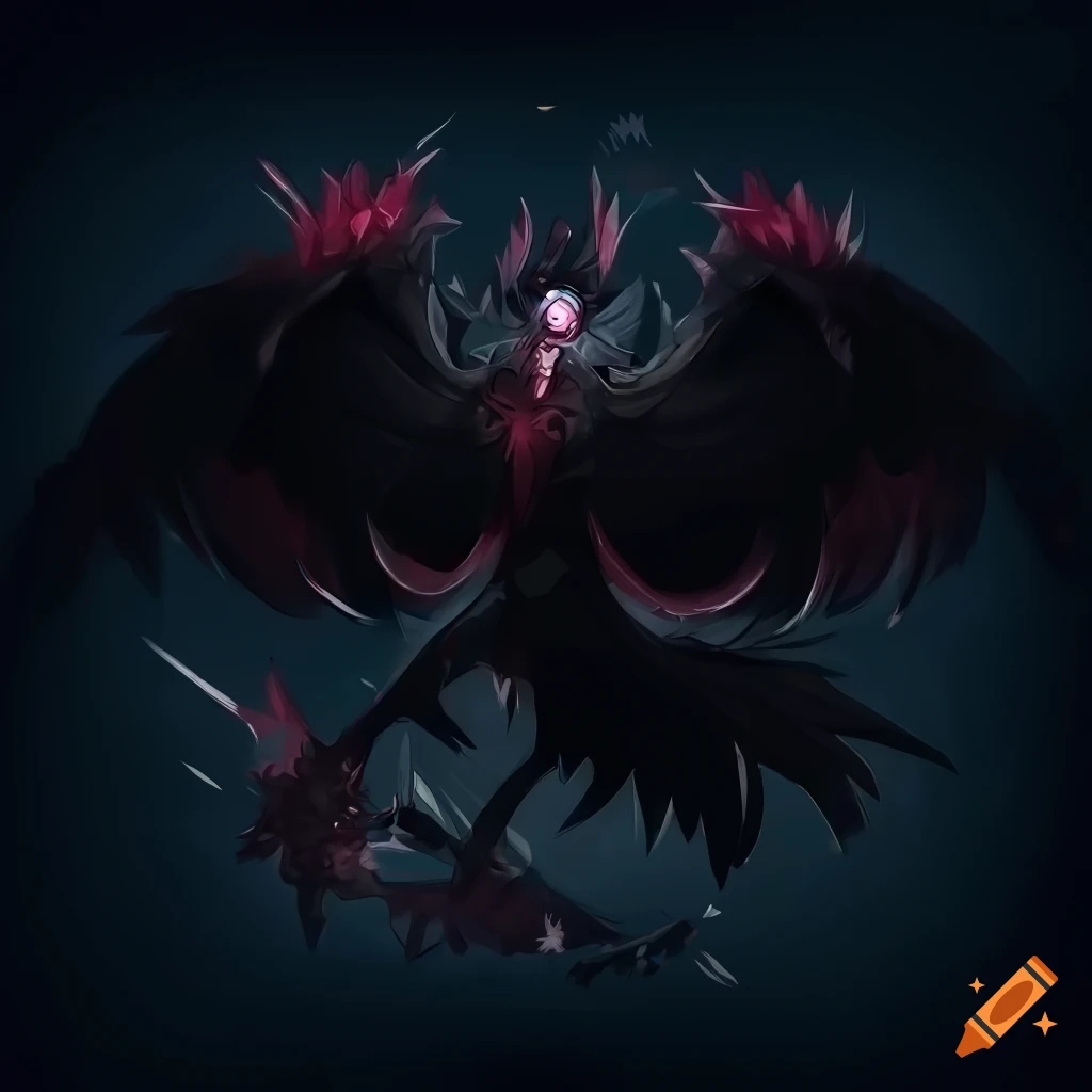 Bulky humanoid avian raven demon in various art styles on Craiyon