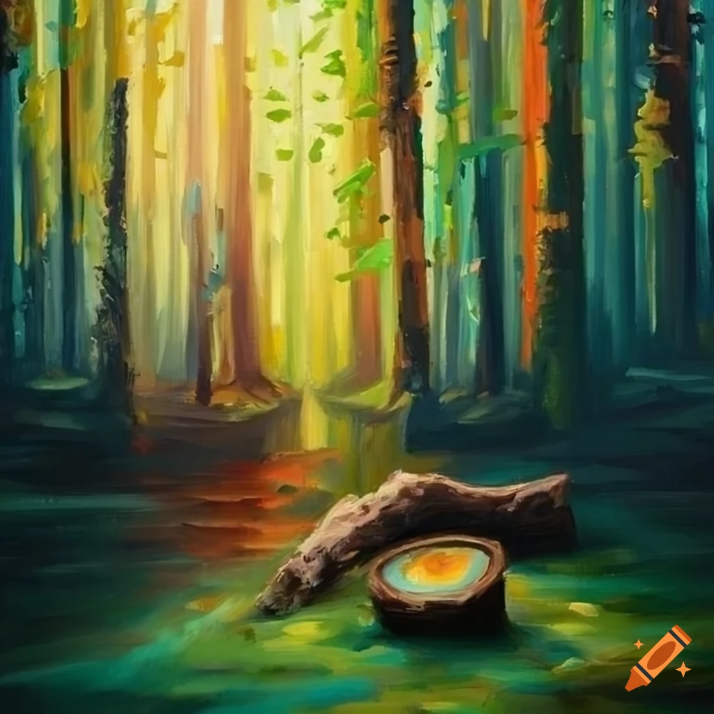 Oil painting of deforestation in a forest on Craiyon