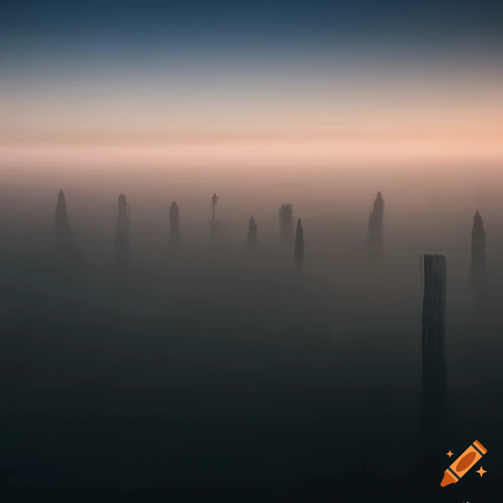 Large foggy field with a mysterious atmosphere on Craiyon