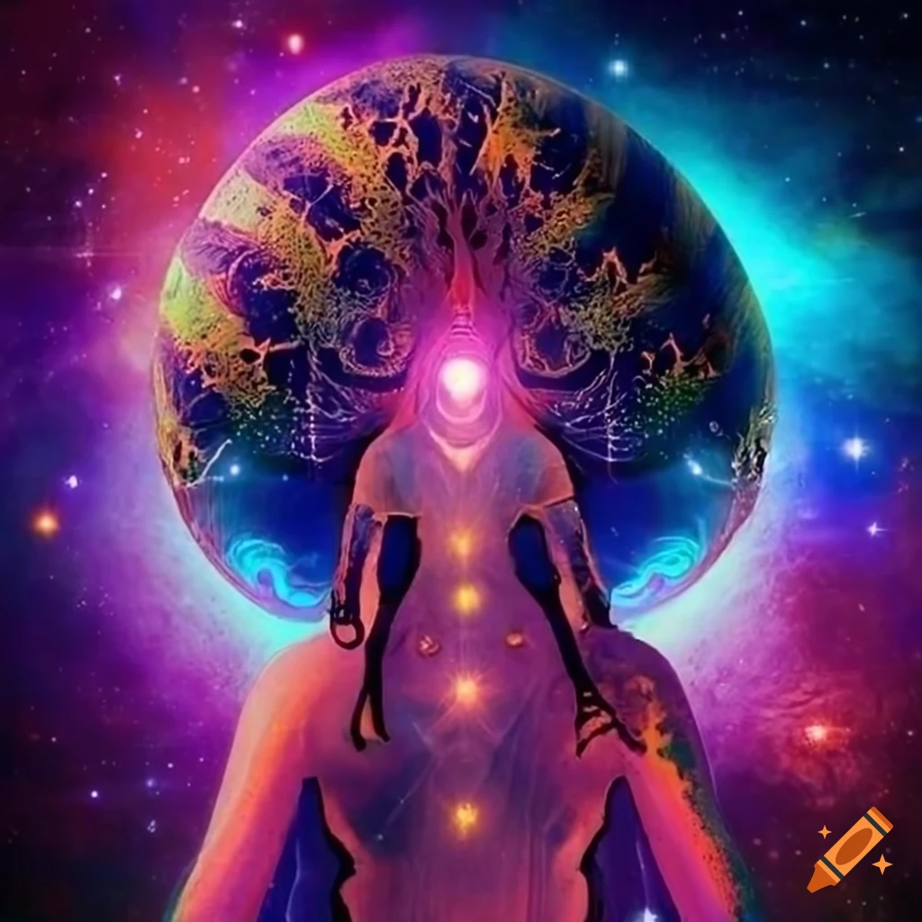 Ethereal realm with cosmic ballet and singular deity on Craiyon