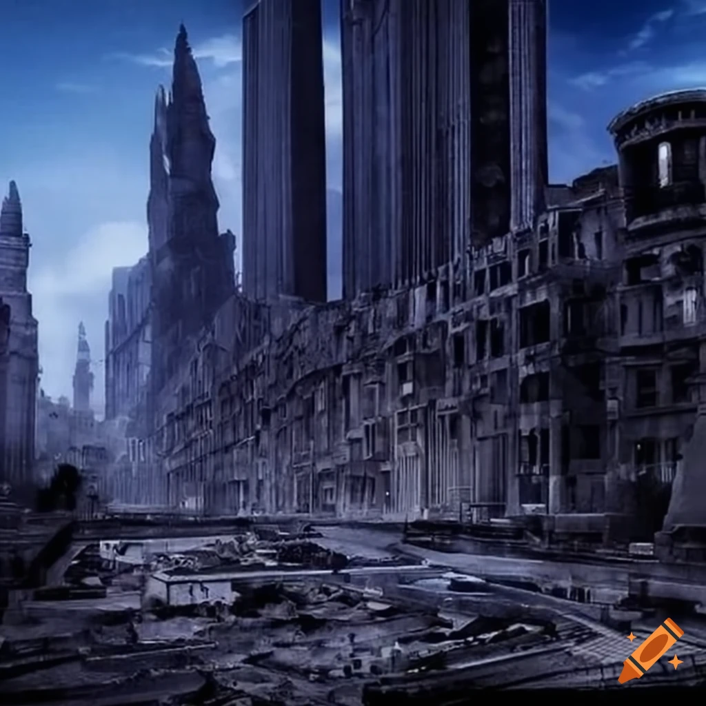 A futuristic city in ruins on Craiyon