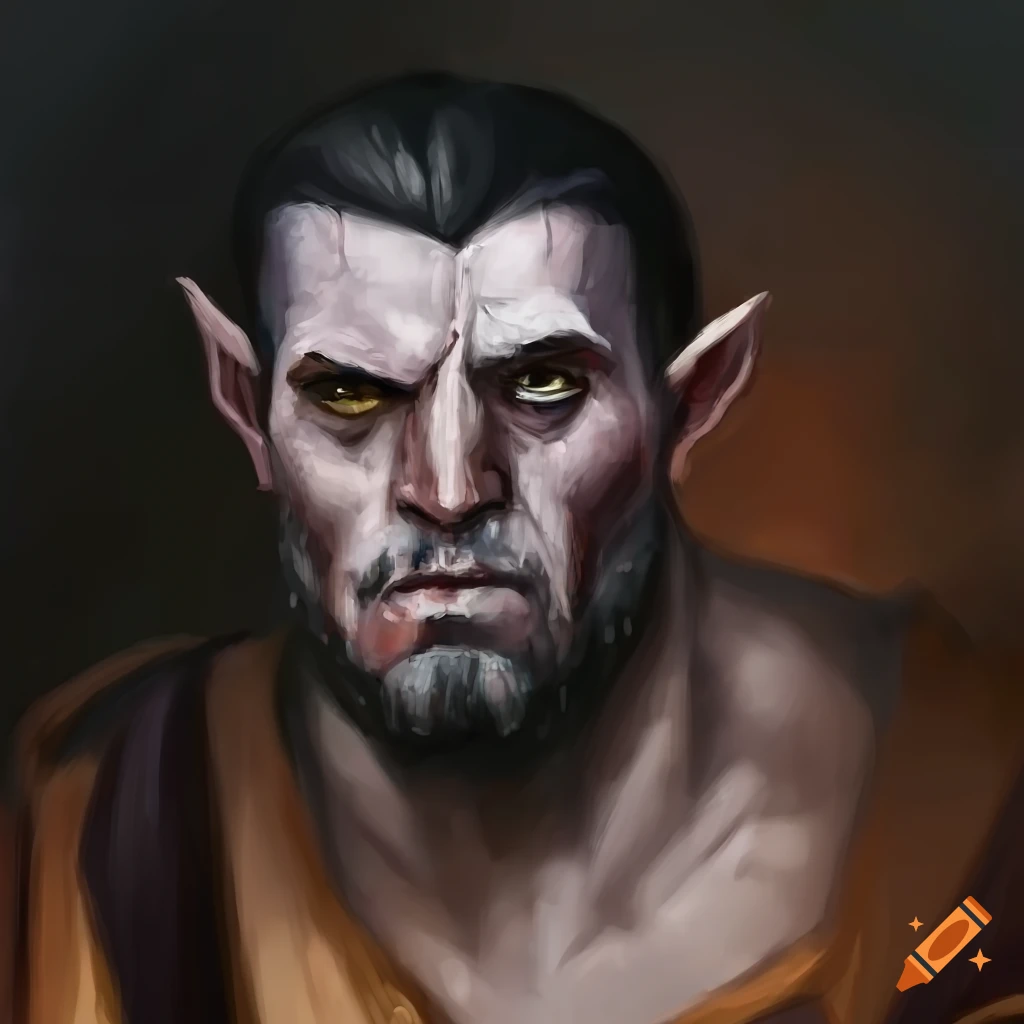 Stoic Goliath character from DnD with black hair and goatee, portrait ...