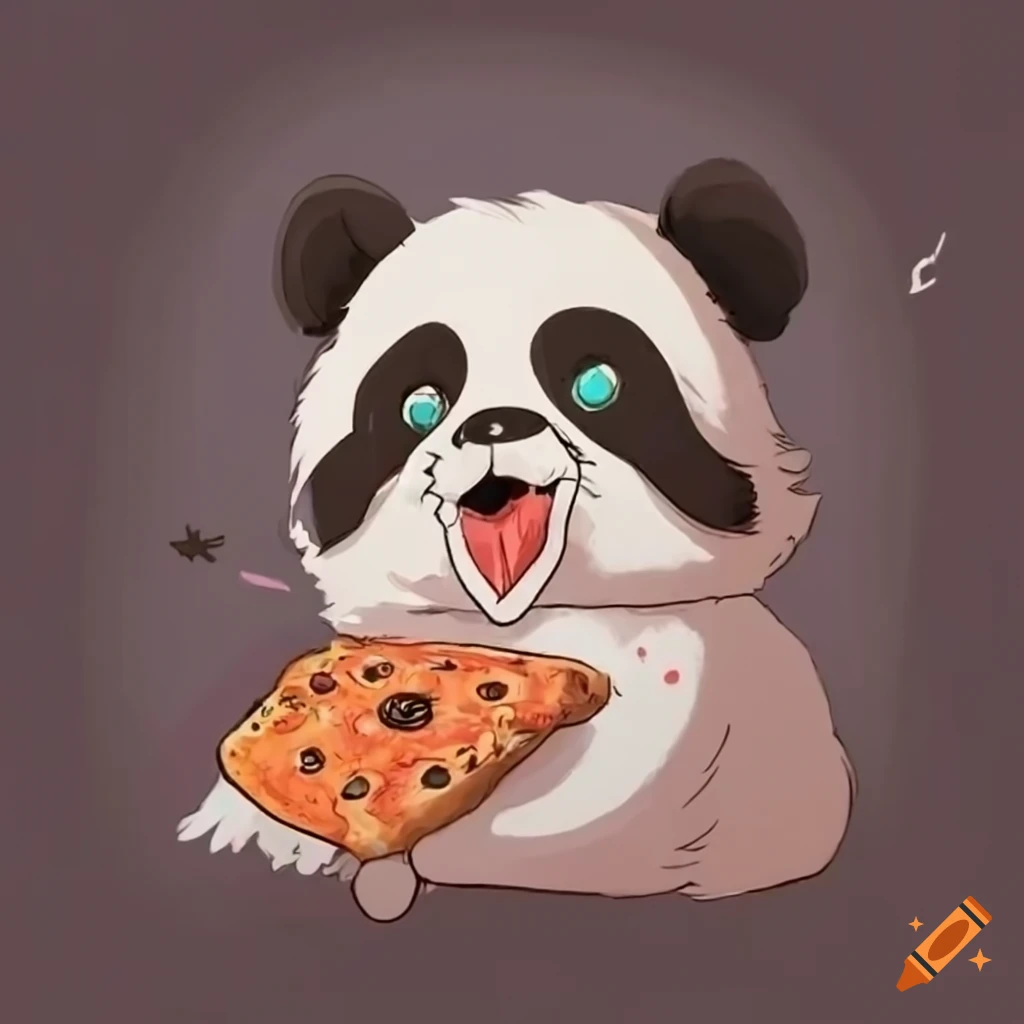Child's drawing of a fox panda enjoying a pizza on Craiyon