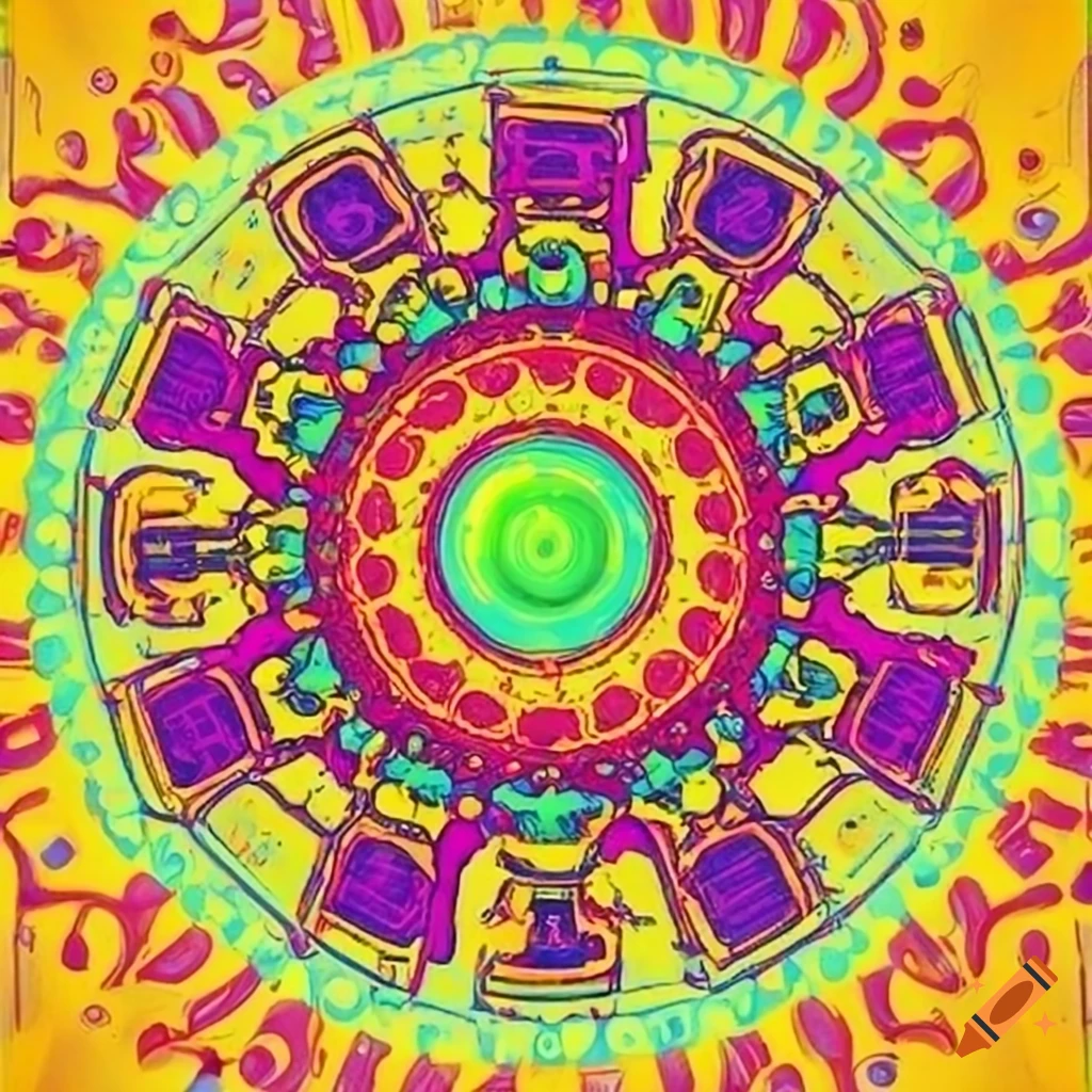 Psychedelic 1960s boombox radiating sunshine in poster style on Craiyon