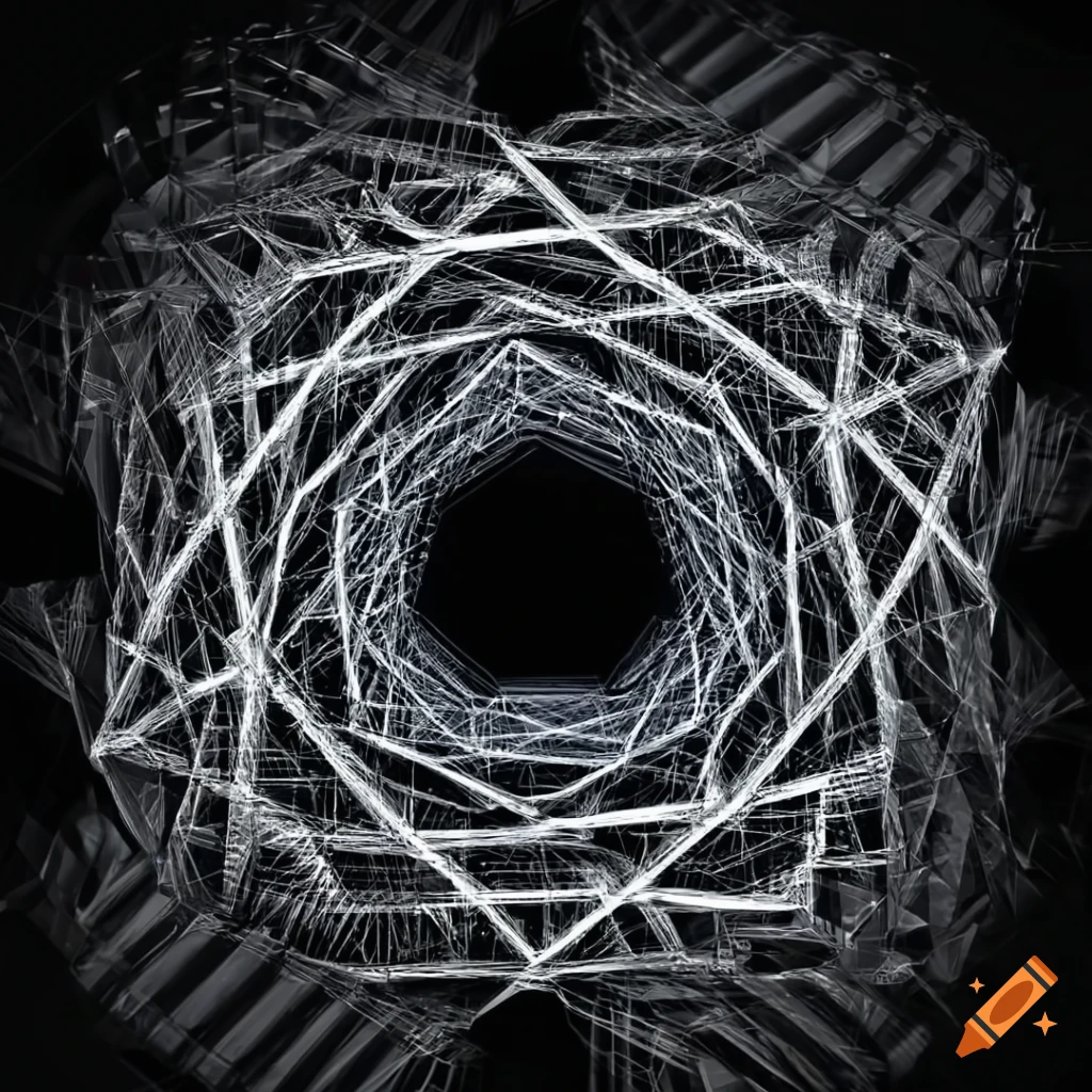 Complex 4D hypercube geometric shape on black background on Craiyon