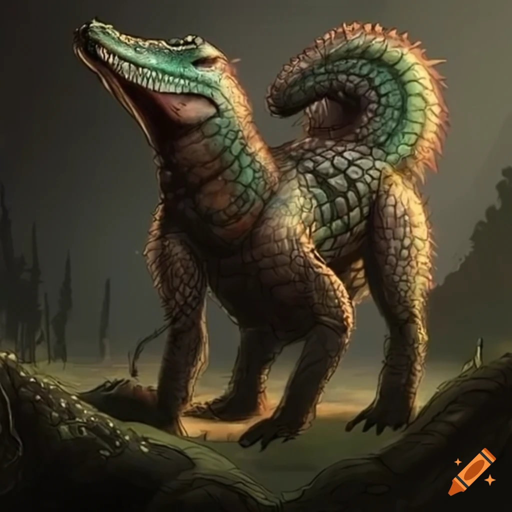 Cryptid creature hybrid of wolf and alligator on Craiyon