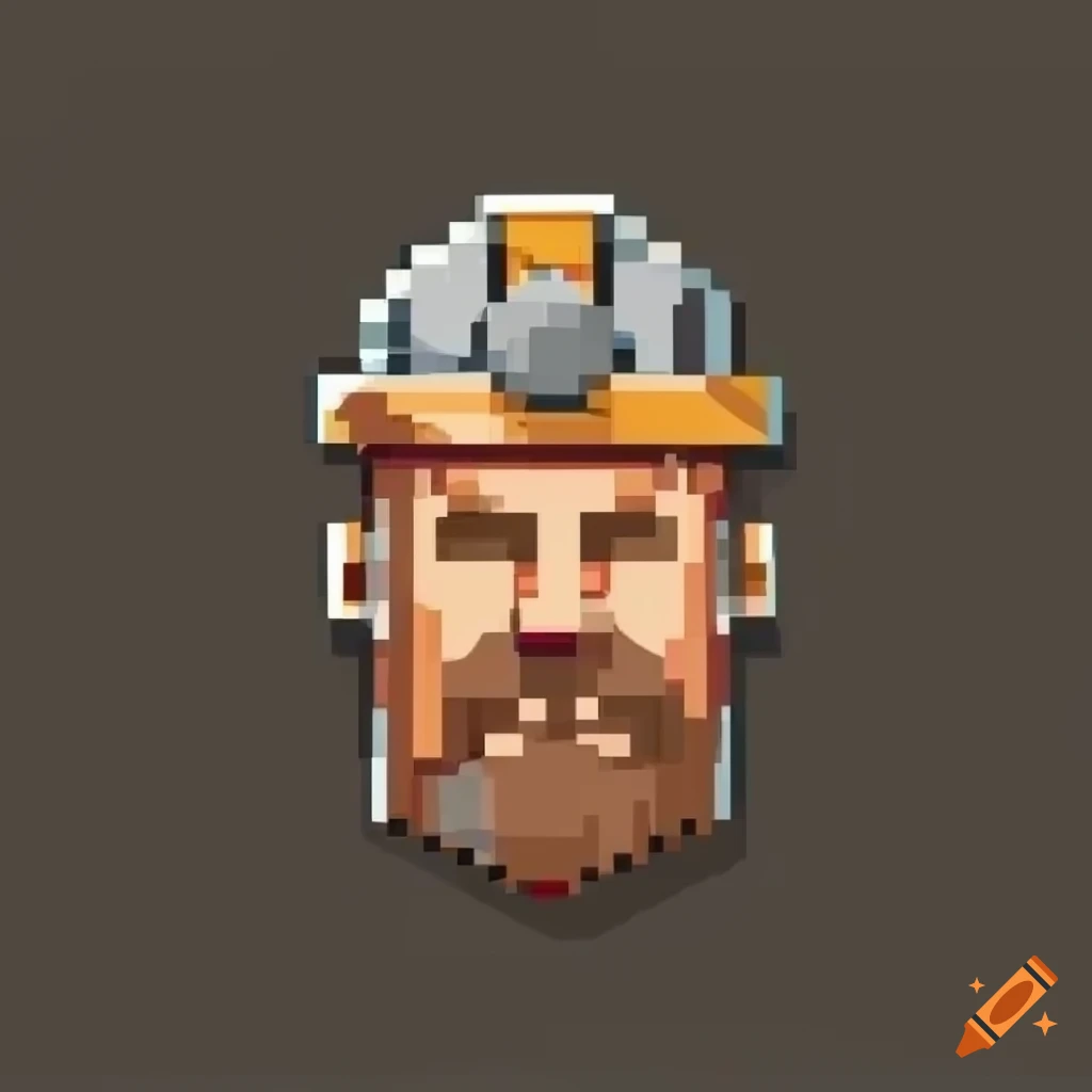 Miner head icon with pickaxe in pixelated design on Craiyon