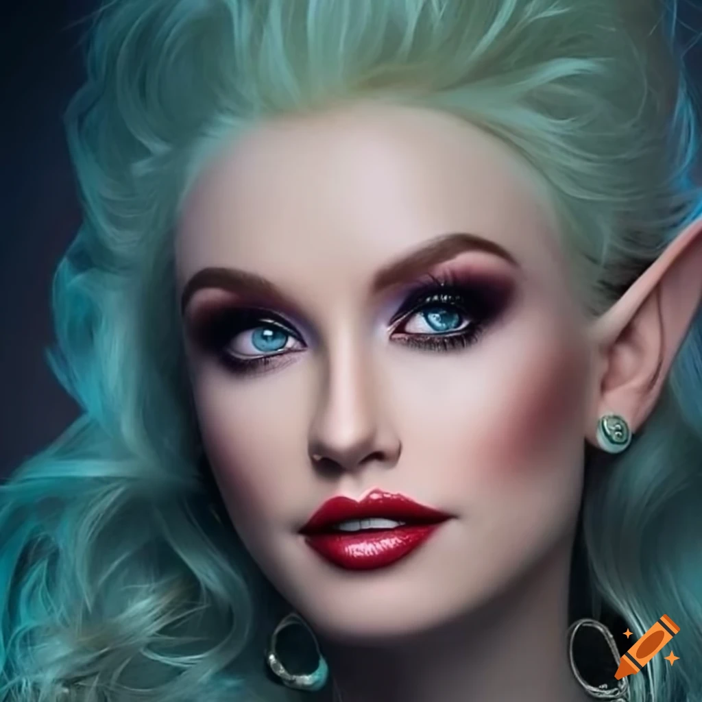 Beautiful elf woman with resemblance to dolly parton in a face portrait ...