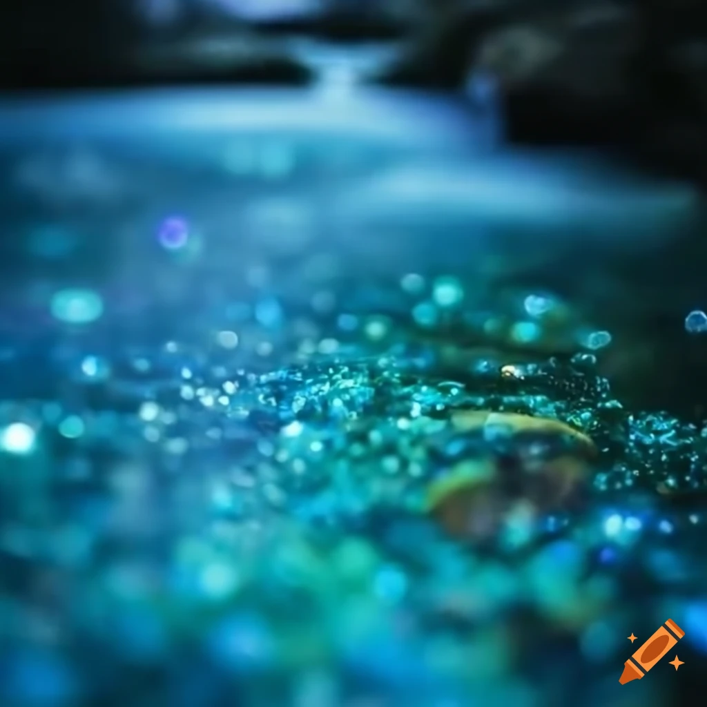 Sparkly river water with glitter and stones on Craiyon