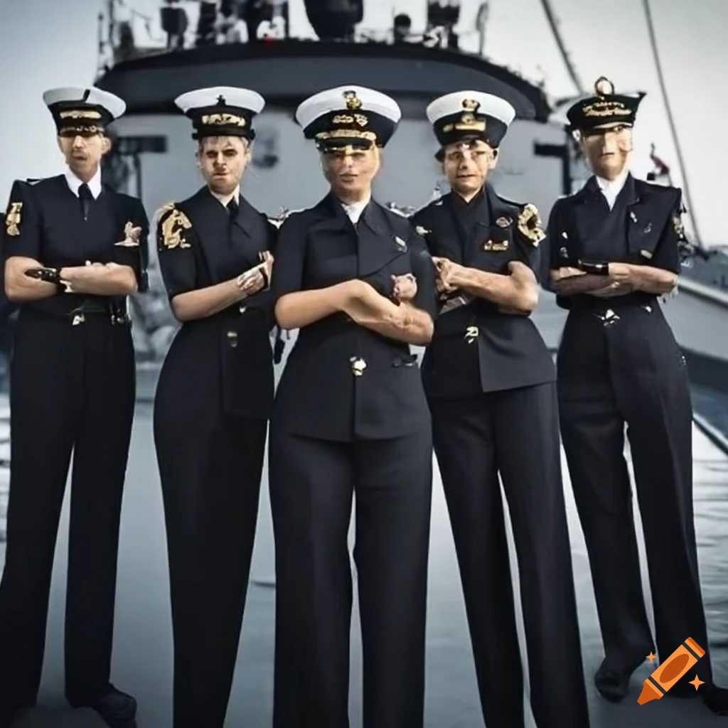 Group of 7 navy people on a ship on Craiyon