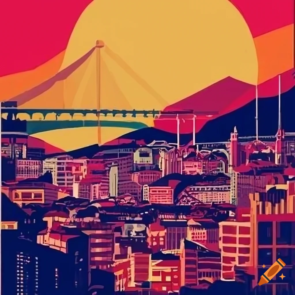 Retro style illustration travel poster of Vigo city on Craiyon